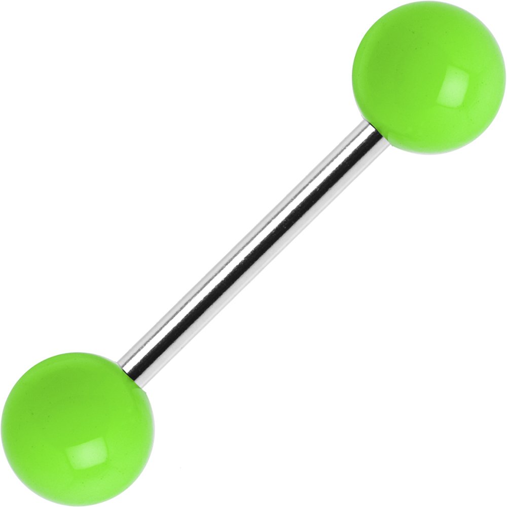 Body Candy Stainless Steel Neon Green 6mm Acrylic Ball Barbell Tongue Ring