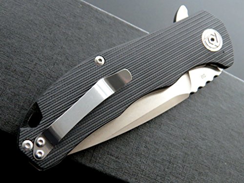 Eafengrow CH3504-G10 Flipper Folding Knife Camping Fruit Pocket Knives EDC Tools D2 Blade Ball Bearings Outdoor Tool (black)