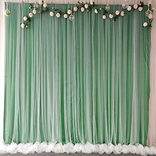 Dusty Green Tulle Chiffon Backdrop for Bridal Shower Wedding Ceremony Backdrops Curtains Newborn Baby Shower Backdrop Photo Booth Background Photography