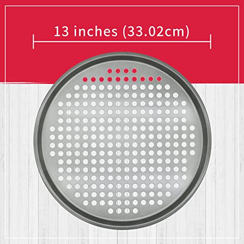 Maxi Small Pizza Pan w/Holes, Non-Stick, Scratch Resistant, Pizza Pan Set of 2, Made with Steel & Aluminum for Crispy Crust, Round Pizza Pan for Oven,13 Inch Baking Steel Pizza Pan Tray