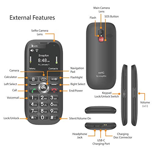 Snapfon ez4G Unlocked | Big-Button Cellphone for Seniors, Nationwide 4G Volte, SOS Button, Hearing Aid Compatible, Mobile Monitoring Service Ready