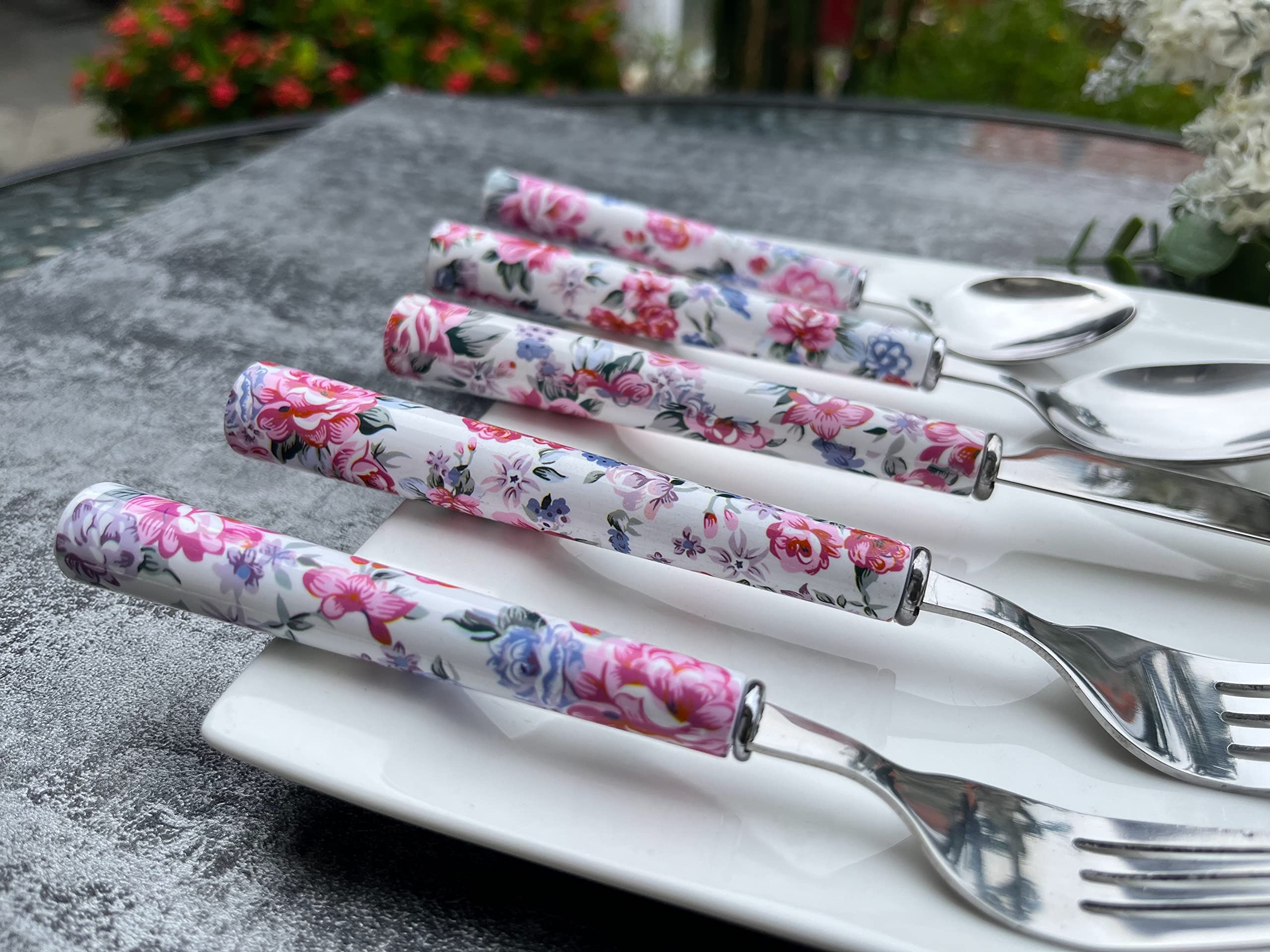 Elegant Peony Flower 20-Piece Flatware Set, Service for 4, Stainless Steel Cutlery Silverware Set for Home Wedding