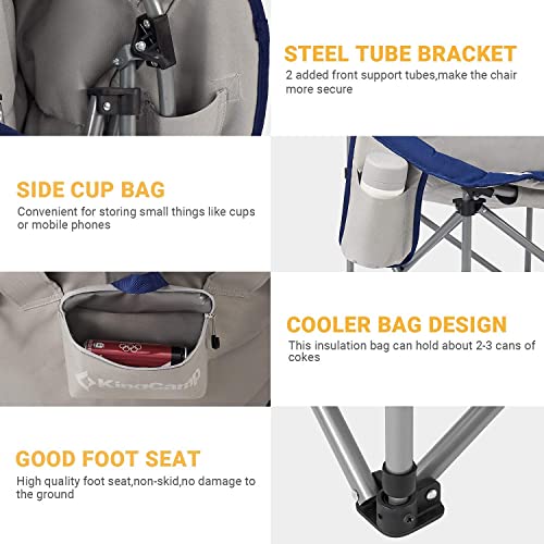 KingCamp Oversize Padded Moon Saucer Leisure Cooler Bag and Cup Holder, Portable Heavy Duty Folding Chair for Outdoor Camping, Picnic, Fishing, Lawn, Black/MediumGrey, ONE Size