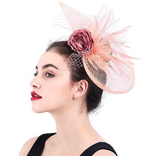 Champagne Flax Yarn Big Hats Women Feather Flower Church for Wedding Hat Cocktail Bride Accessories Yellow One Size