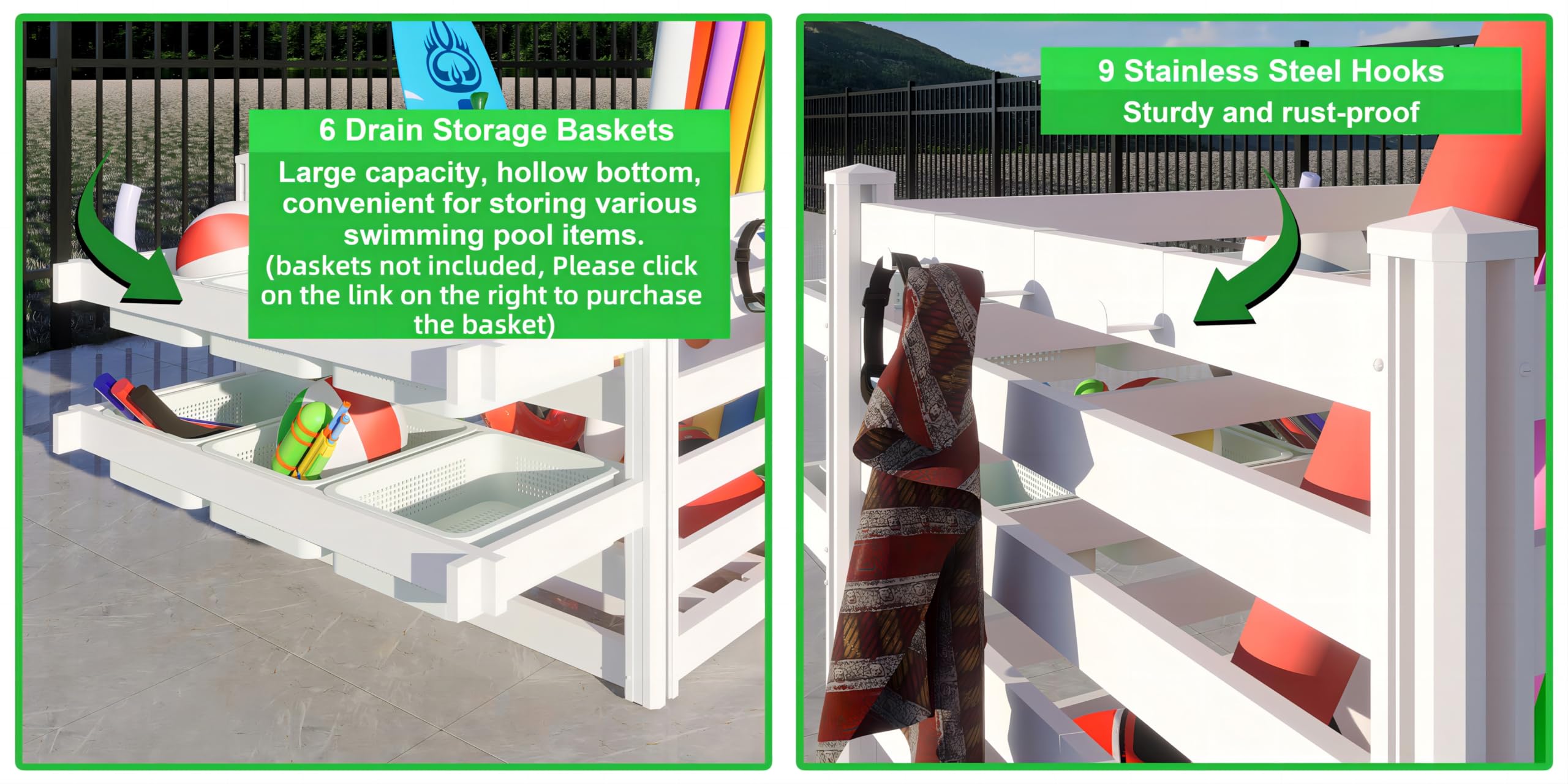 FENCETECH 63" L x 46" W x 38" H Vinyl Poolside Deckbox Storage Organizer, Pool Storage Equipment Organizer Holder (No Baskets)
