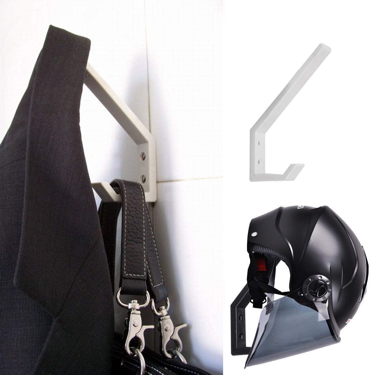 Fonture 2PCS Helmet Holders Plastic Hanging Hooks Wall Mounted Hangers Hat Glove Bag Shoe Clothes Rack-Black