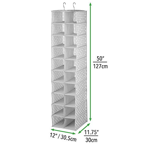 mDesign Soft Fabric Over Closet Rod Hanging Storage Organizer with 20 Shelves for Baby Room or Nursery - Tiered Hanging Organizers - Polka Dot Print - Gray/White