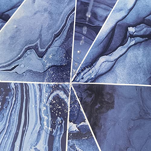 SUMGAR Marble Shower Curtain Blue Ombre Geometric Pattern for Modern Luxury Coastal Beach Bathroom, Decorative Polyester Fabric Curtains Set with Hooks, 72x72 InchesÂ