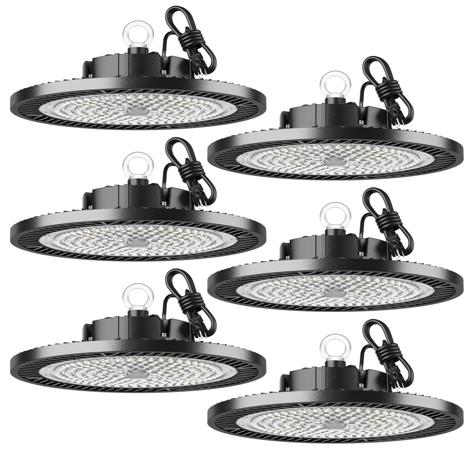 ELEKICO UFO Led High Bay Light 150W 5000K Shop Lights 21000Lm Daylight with Plug, UFO High Bay Lights for Garage Warehouse Workshop Factory Barn Logistics Center 6 Pack