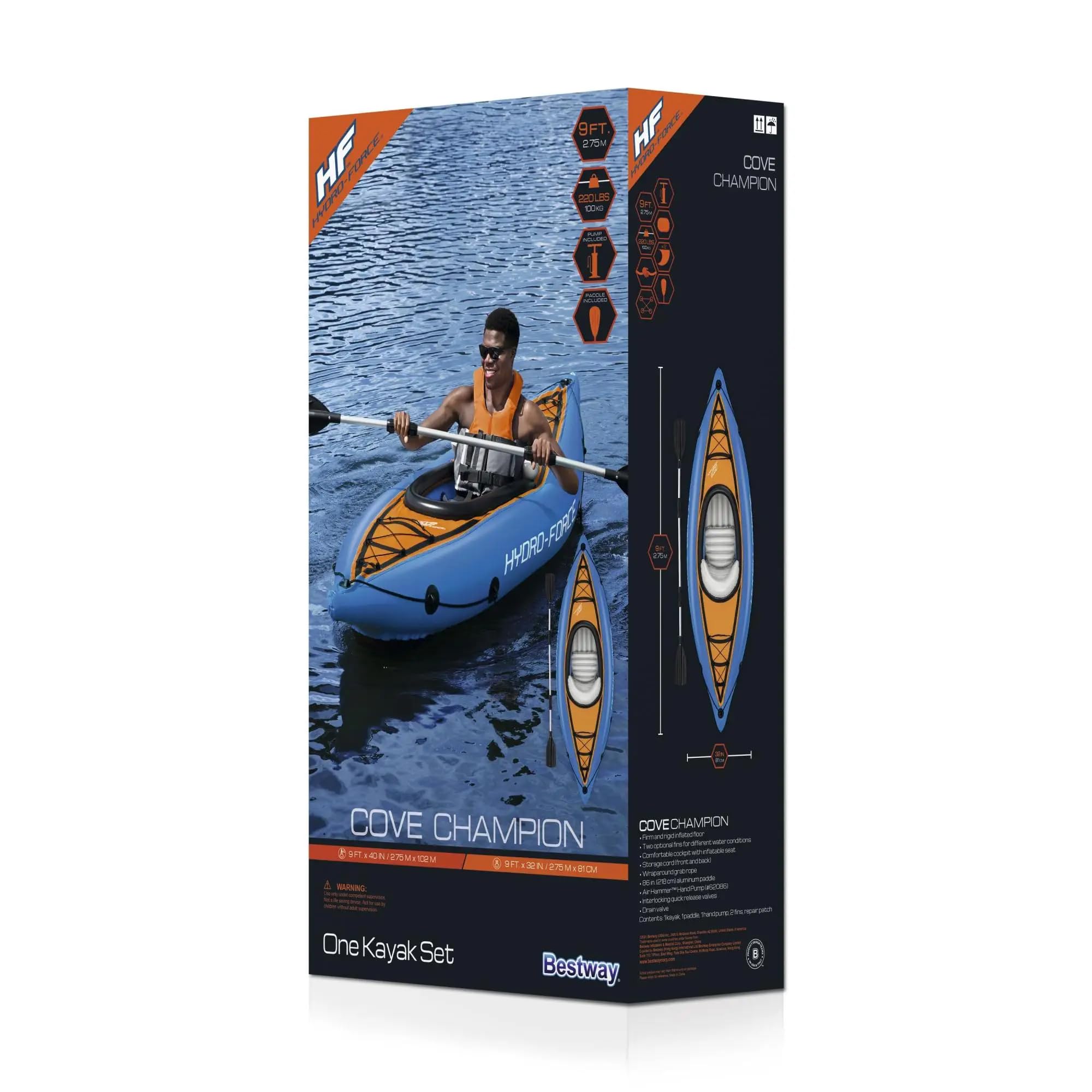 Bestway Hydro Force Ventura 2 Person 2 Paddle Tear Resistant Quick Inflatable River Kayak with Hand Air Pump and Removable Storage Container