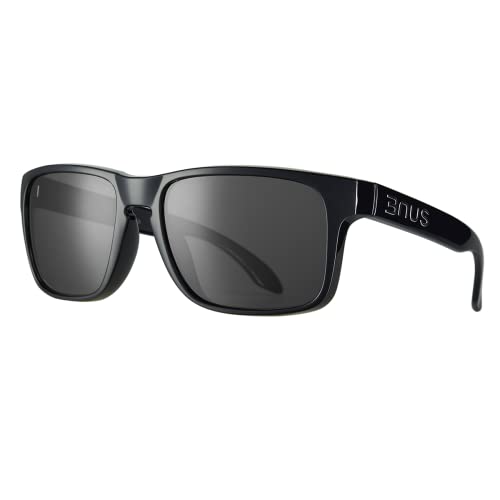 Bnus italy made corning real glass lens polarized sunglasses for men women shades (B7066 Shiny Black/Grey polarized, Glass Lens)