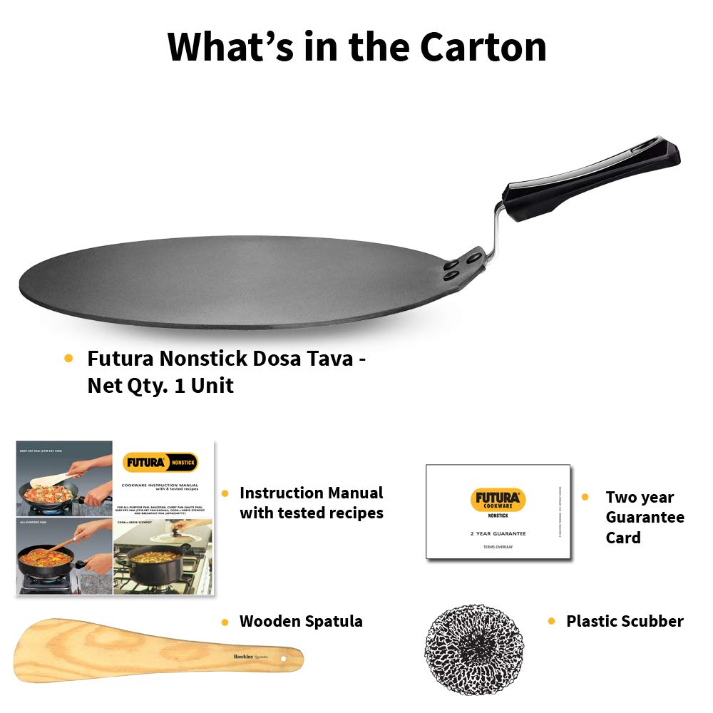 Hawkins Futura Nonstick Dosa Tava, Diameter 33 cm (13 inch), Thickness 4.88 mm (Black) NDT33
