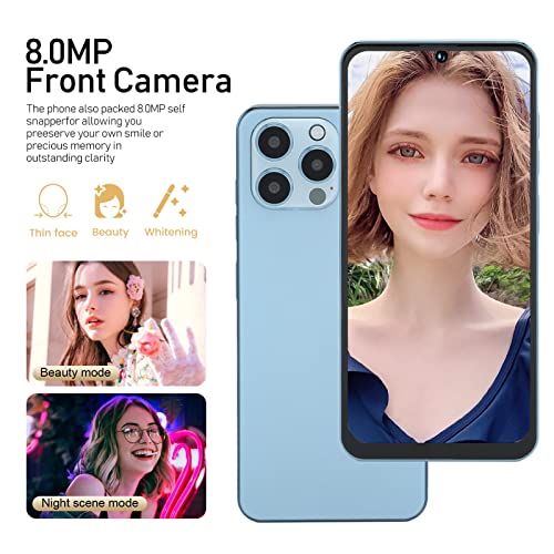 ciciglow 6.7 Inch Mobile Phone, I14 Pro Max 4G Smartphone, 4GB RAM 128GB ROM, 8MP 24MP Camera, Face ID, for Android 12, 4000mAh, WiFi, GPS, Bluetooth, Gravity Sensing (Blue)(US)