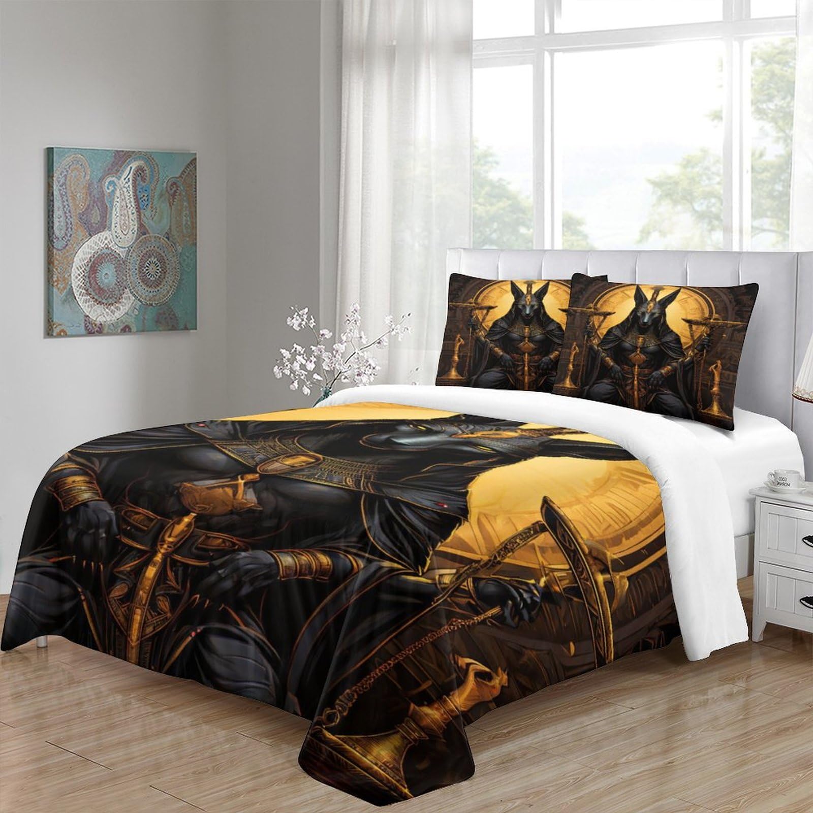 EVMILA Anubis Comforter Covers Duvet Cover 3D Printed Bedding Set Quilt Cover Microfiber for Childrens and Adults 3 Pieces with Pillowcases with Zipper Closure Queen(228x228cm), Style-10