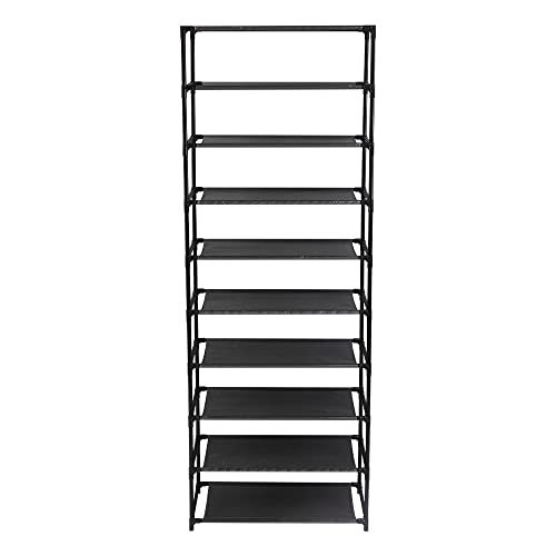 LFGUD 10 Tiers Shoe Rack, Simple Houseware 10-Tier Shoe Rack Storage Organizer 30-Pair, Easy Assembled Shoe Tower Stand, Sturdy Shoe Stand, Non-Woven Fabric Shoe Shelf Organizer Closet for Home, Black