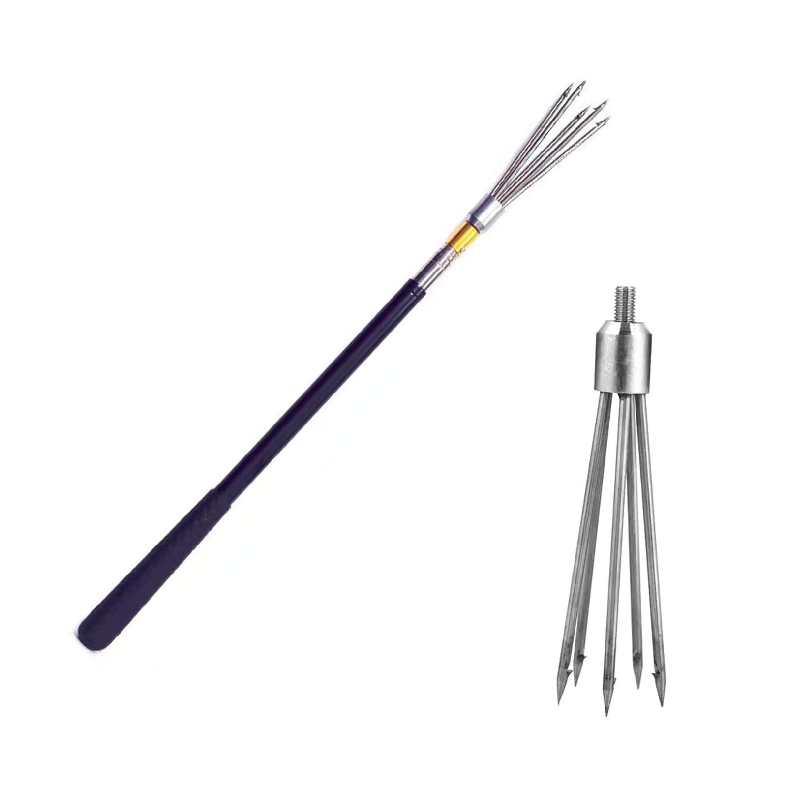 Beiersa 5 feet Long Stainless Steel Telescopic Rod 5-Prong Harpoon, Replaceable Harpoon, Replacement Diameter 8MM, Telescopic Rod can be Adjusted in 5 Sizes (5 Fork with Telescopic Handle)
