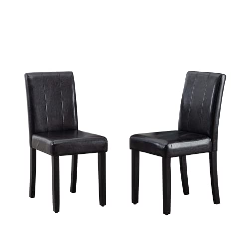 FUNESI PU Leather Upholstered Dining Chair, Armless Parsons Chair with Black Solid Wood Legs Set of 2（Black