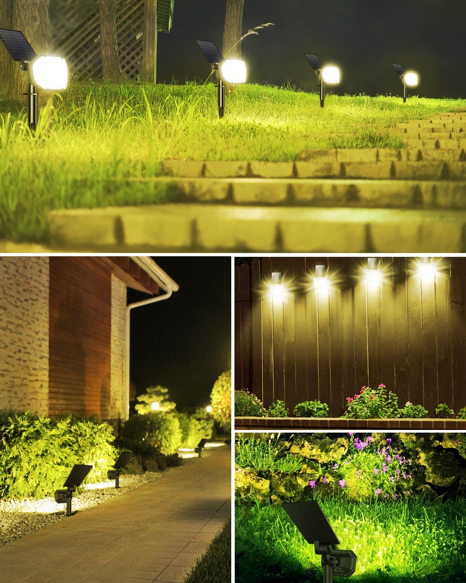 Biling 30 LEDs Solar Spot Lights Outdoor, Adjustable Solar Lights for Outside, IP67 Waterproof Solar Outdoor Lights for Garden Yard House Tree 4 Pack Warm White