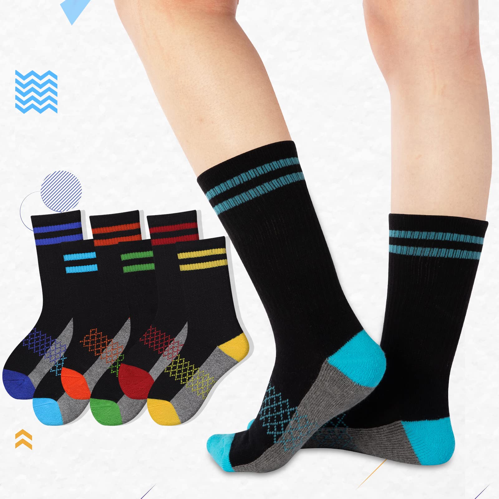 Comfoex Boys Crew Socks 8-10 6-8 4-6 Years Old Athletic Long Cotton Socks For Kids Half Cushioned Calf Socks 6 Pairs