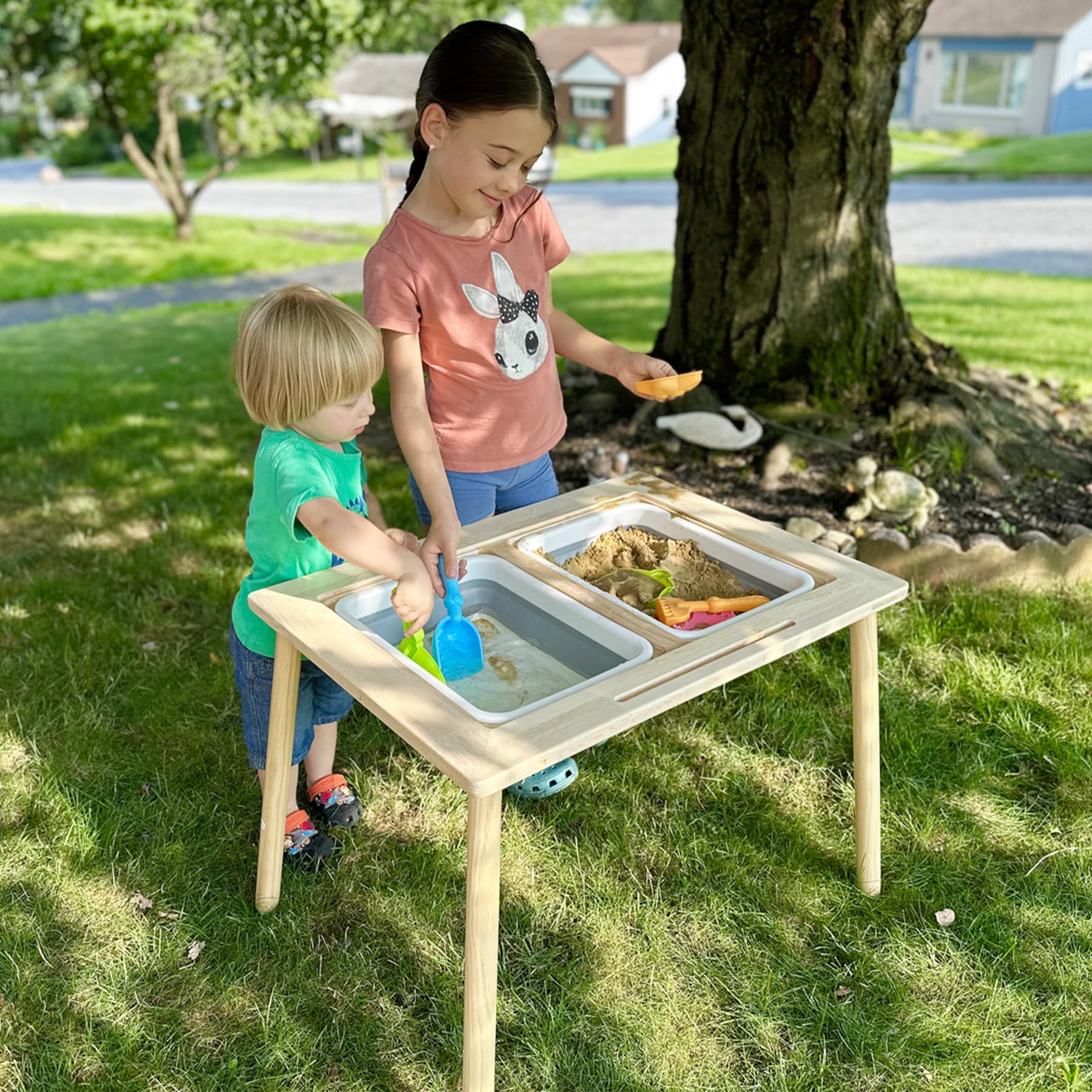 Frogprin Upgrade Sensory Table for Toddlers, Kids Table with 2 Large Storage Bins 7 Sand Toys Play Sand Table Activity Table Indoor/Outdoor for Boys Girls Gift (Oak)