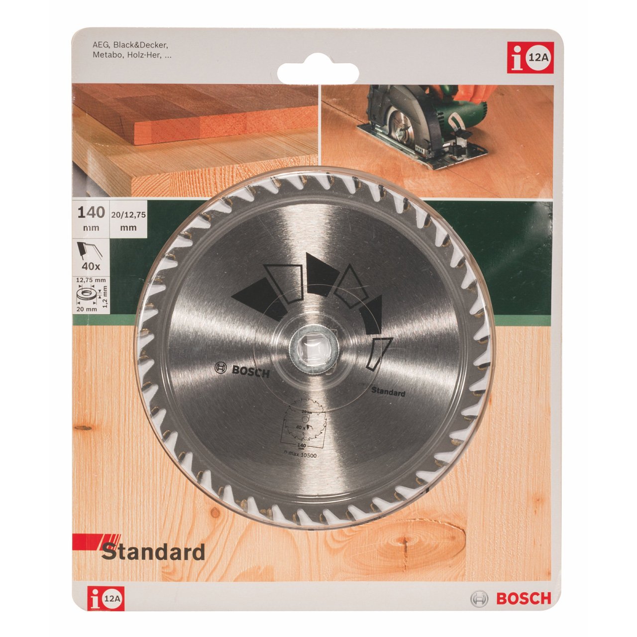 Bosch 1x Standard Circular Saw Blade (for Wood, Ø 140 x 2.2/1.5 x 20/12.75 mm, 40 Teeth, ATB, with 1x Reduction Ring 12.75 mm, Circular Saw Accessories)