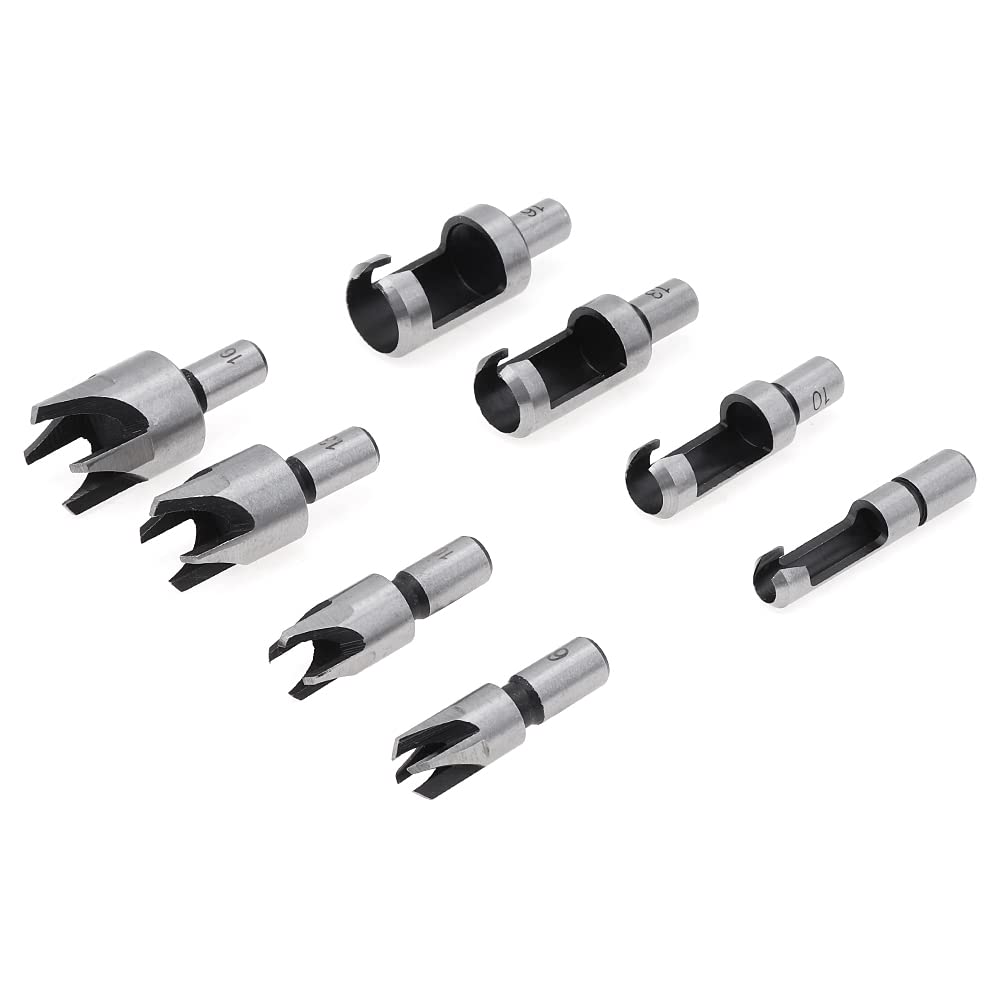 CLAHJQX 8pcs Wood Plug Cutter Drill Bit Set 5/8" 1/2" 3/8" 1/4" Straight & Tapered Claw Type Drill Bit Set Woodworking Hole Saw Cutting Tool