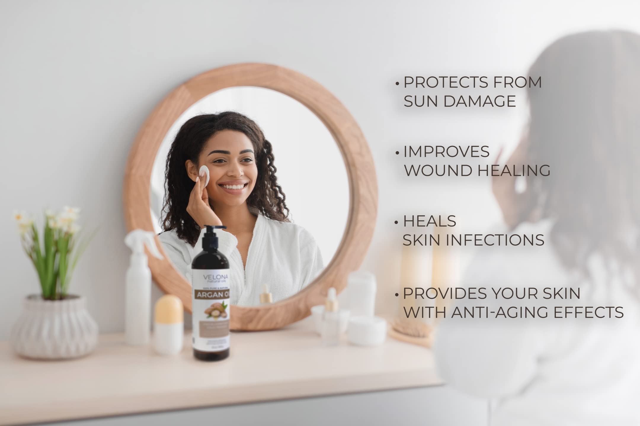 velona Argan Oil - 16 oz | Morocco Oil | Stimulate Hair Growth, Skin, Body and Face Care | Nails Protector | Unrefined, Cold Pressed | Cap Kit