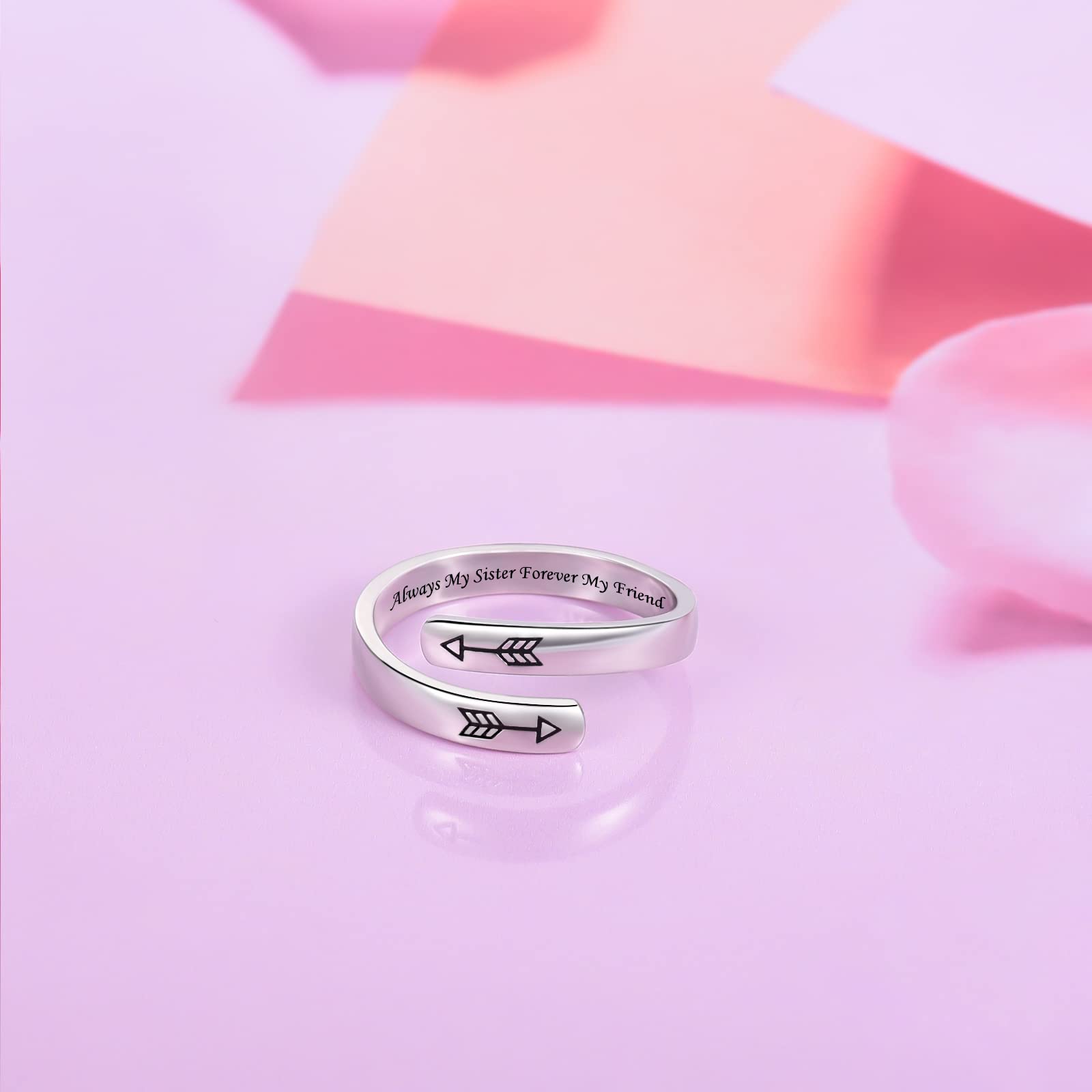 BEILIN 925 Sterling Silver Inspirational Ring Adjustable Rings Personality Encouragement Jewelry Gifts for Women(Design 2: Keep Fu**king Going)