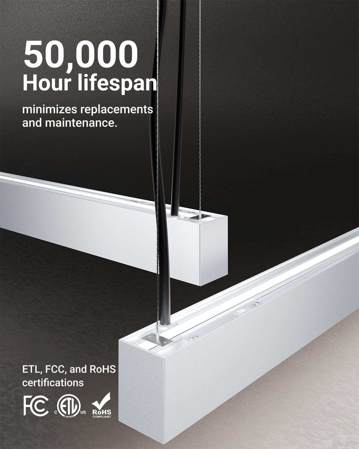 Sunco LED Linear Up/Down Pendant Suspension Hanging Facility Industrial Commercial Light-Single Switch, 6300 Lumens, Selectable CCT 3500K/4000K/5000K, 57W, 0-10V Dimmable, AC120-277V