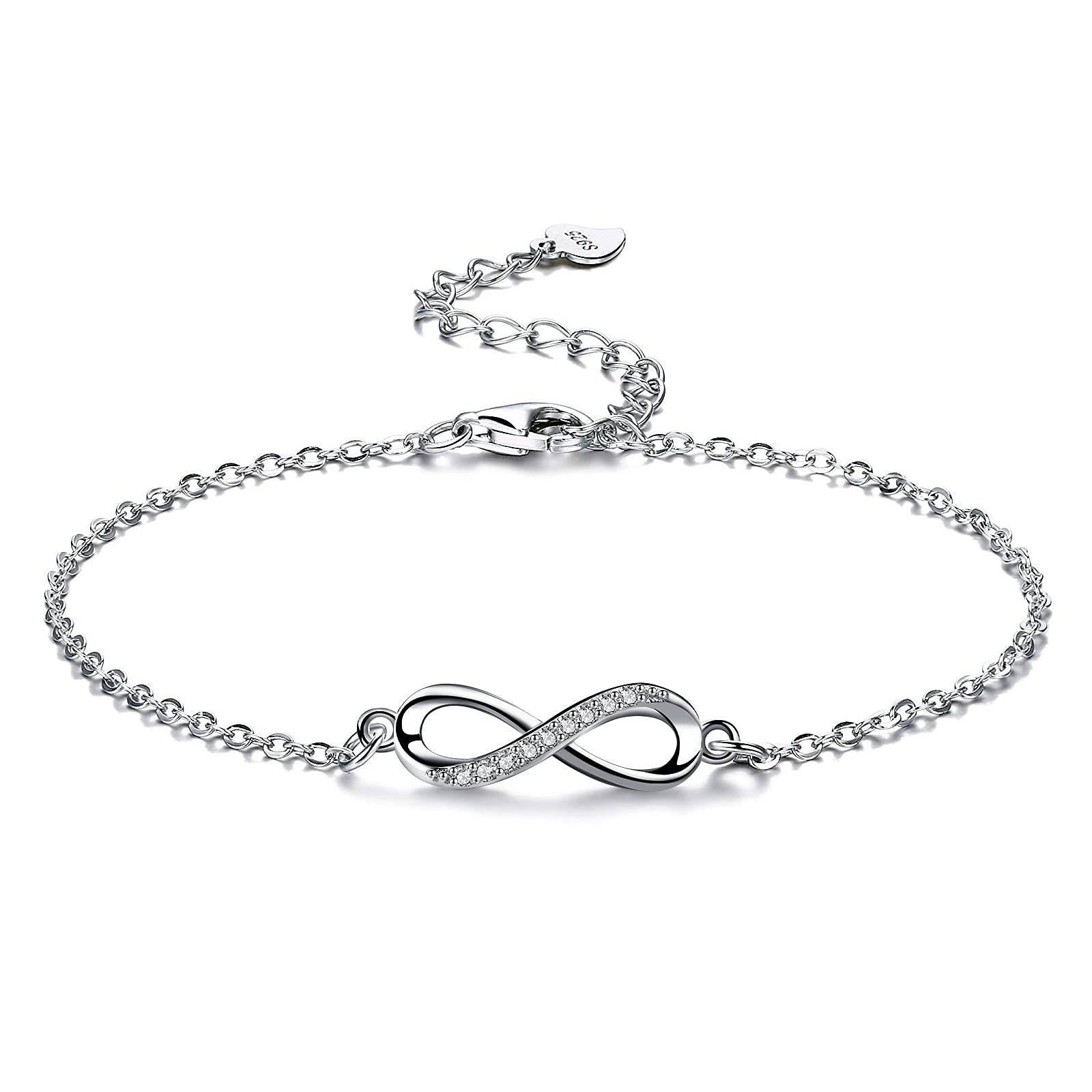 Bo&Pao Women's Bracelet Infinity 925 Sterling Silver, Silver Bracelet with Endless Symbol, 21 cm, adjustable