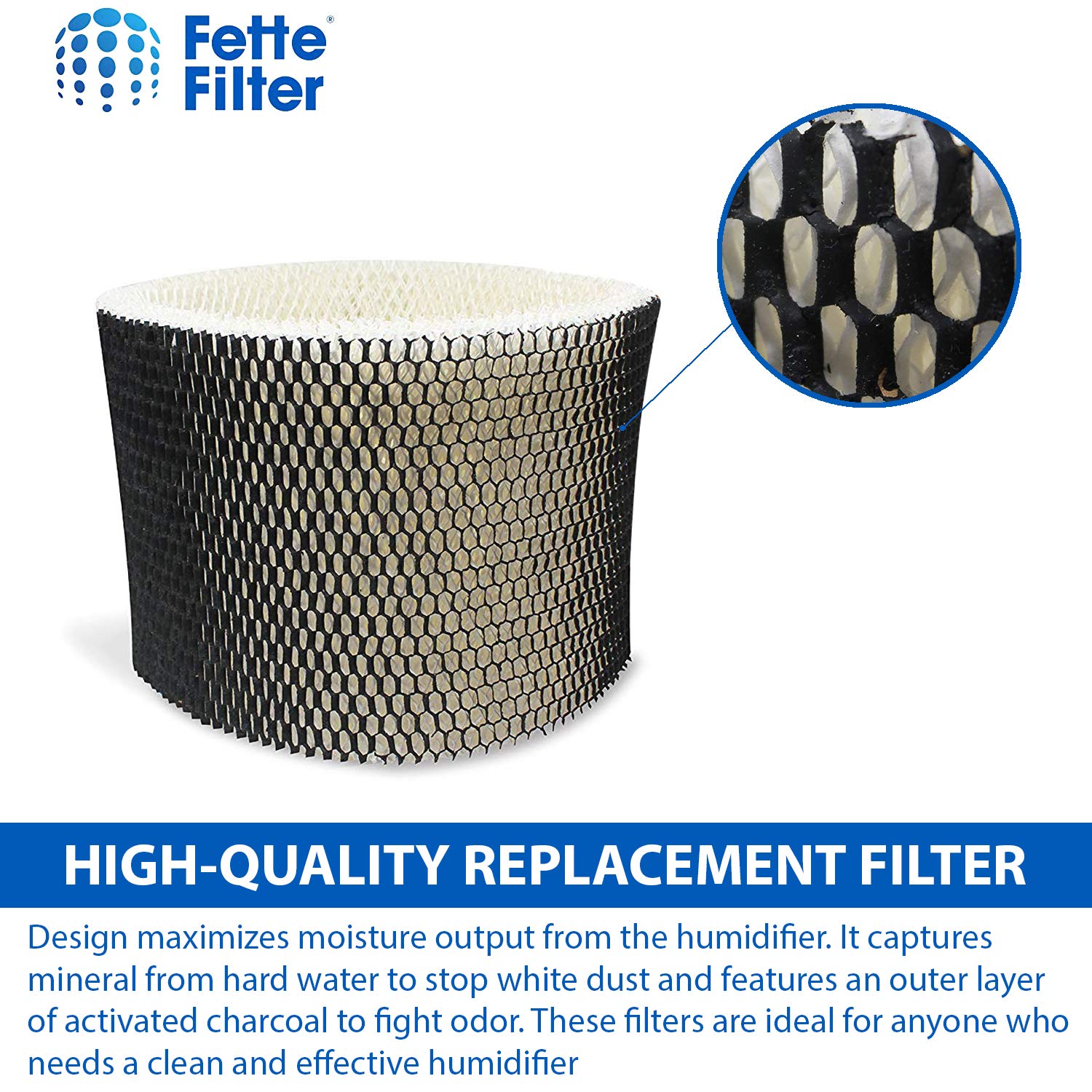 Fette Filter - HWF75 Replacement Wicking Filter Compatiable with Holmes Filter D HWF75 HWF75CS HWF75PDQ-U HF222 & Sunbeam Cool Mist Humidifier Models 3000 Series. Pack of 2