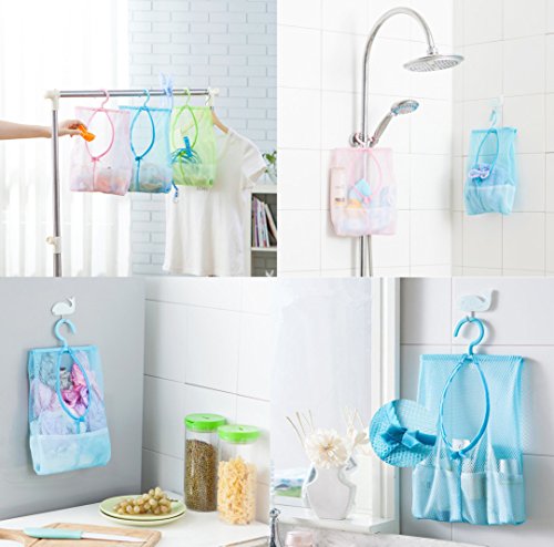yueton 3pcs Colorful Hanging Mesh Bag, Bathroom Shower Storage Organizer Set Hamper Bag Closet Rack Clothes Clip Collection Bag