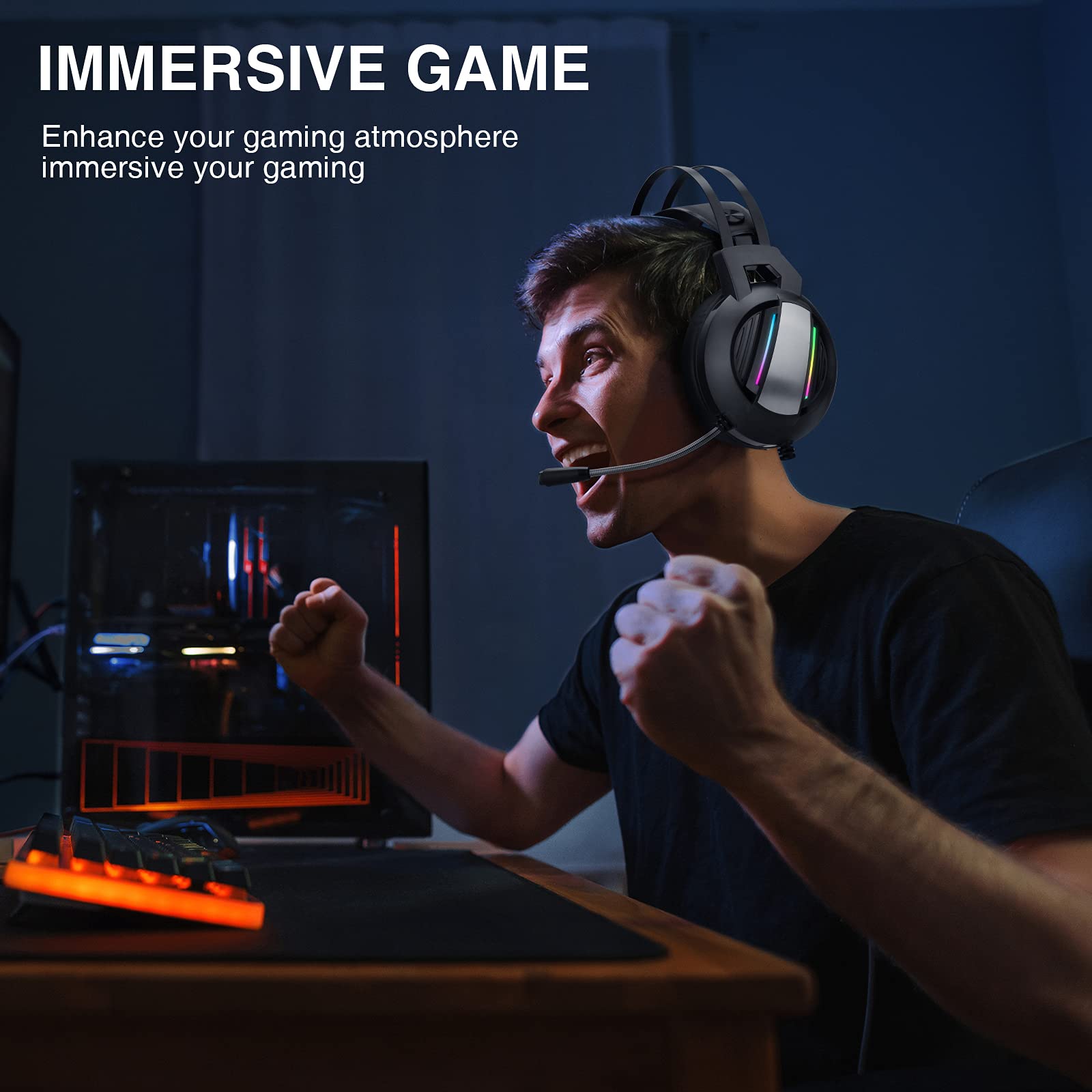 BraveKoi Stereo Gaming Headset, Noise Canceling Gaming Headphones with Microphone and RGB Lights, 3.5mm Wired Gaming Headset for PS5, PS4, Xbox One, PC, Laptop, Nintendo Switch, Tablet