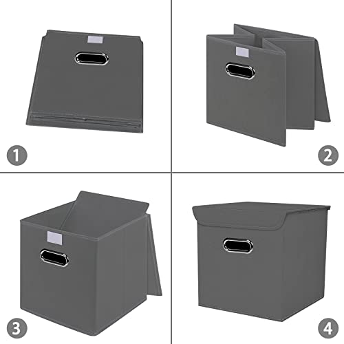 Yunkeeper Collapsible Storage Bins with Lids,Fabric Cube Storage Organizer With Handles,For Clothes Storage,Home, Nursery,Closet Office Basket,3 Pack,(Grey