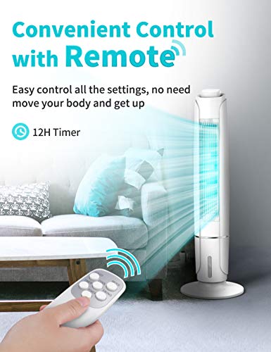 Evaporative Air Cooler Windowless - COMFYHOME 3 IN 1 Portable Evaporative Cooler, 3 Speeds, 60°Oscillation, 12H Timer & Remote, Personal Cooling Fan, Room Air Conditioner for Bedroom Home Office, 43In