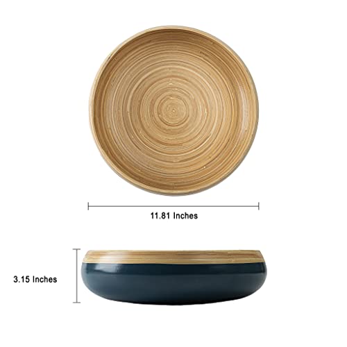 Kiwi Homie 11.81" Spun Bamboo Fruit Bowl, Bamboo Salad Bowl, Modern Large Serving Bowl, Decorative Bowl for Kitchen, Party, BBQs, Natural Handicrafted Bamboo Bowl (Blue)