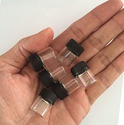 ELFENSTALL 100PCS 1ML 1/4 Dram Mini Clear Glass Essential Oils Sample Bottles with Black Caps for Essential Oils,Chemistry Lab Chemicals, Perfumes. 2X 1ML Plastic droppers