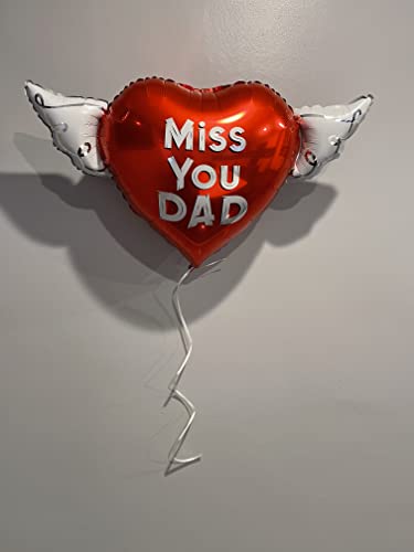 Miss You Dad Heavenly Balloons heart shaped with angel wings (Red)