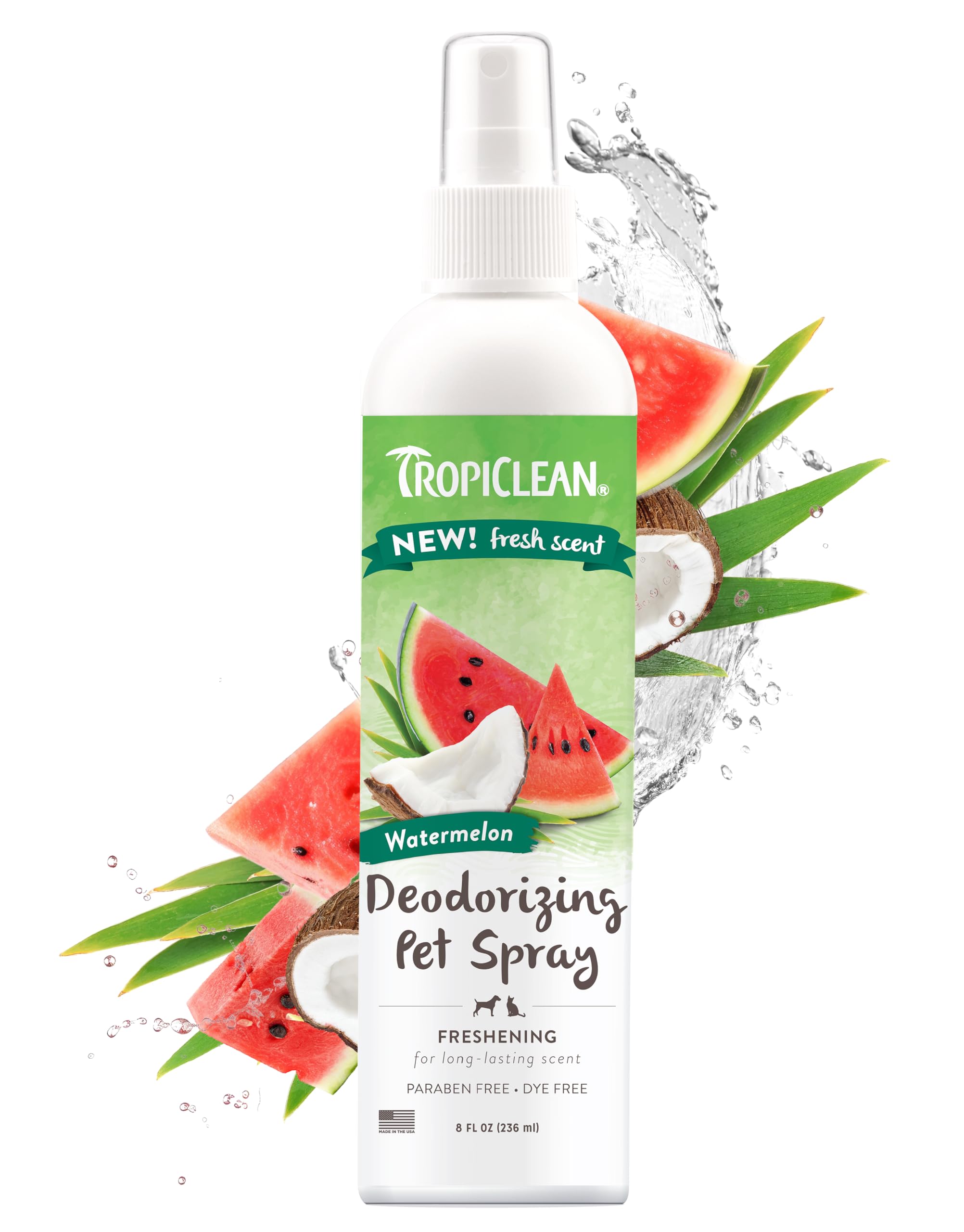 TropiClean Watermelon Cat & Dog Deodorizing Spray | Cat & Dog Grooming Supplies | 8 oz | Made in The USA