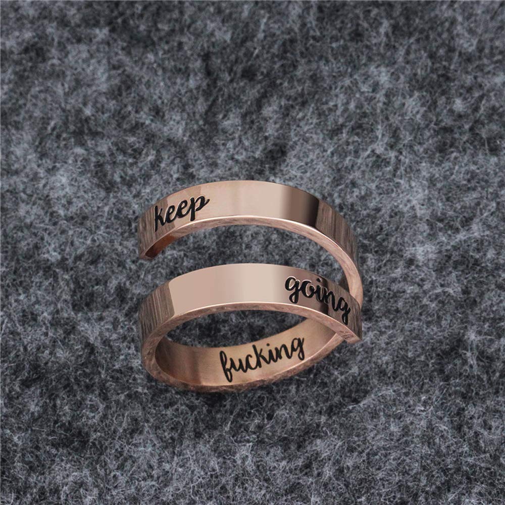 BRBAM Best Sister Gift- Inspirational Engraved Bar Necklace and Bracelet Jewelry for Her (Ring-Keep Fucking Going-RG)
