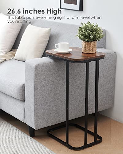 KJGKK C Shaped End Table, 26.6 inches High Side Table for Couch Sofa Bed, Tv Tray, for Living Room, Bedroom, Small Spaces, Metal Frame, Industrial, Rustic Brown & Black