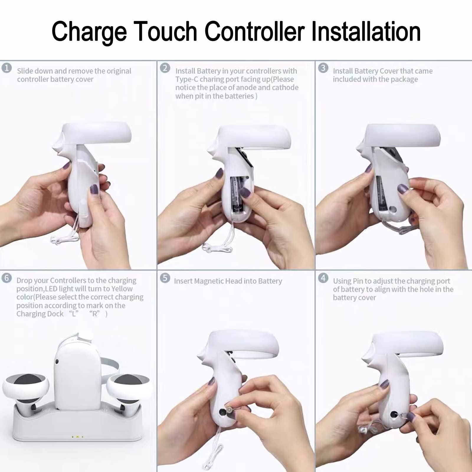 Charging Dock support for Oculus Quest 2,with 2 Rechargeable Batteries,USB-C Charge Cable, 4 Magnetic Connector Heads,2 Battery Covers for VR Controllers and Headset