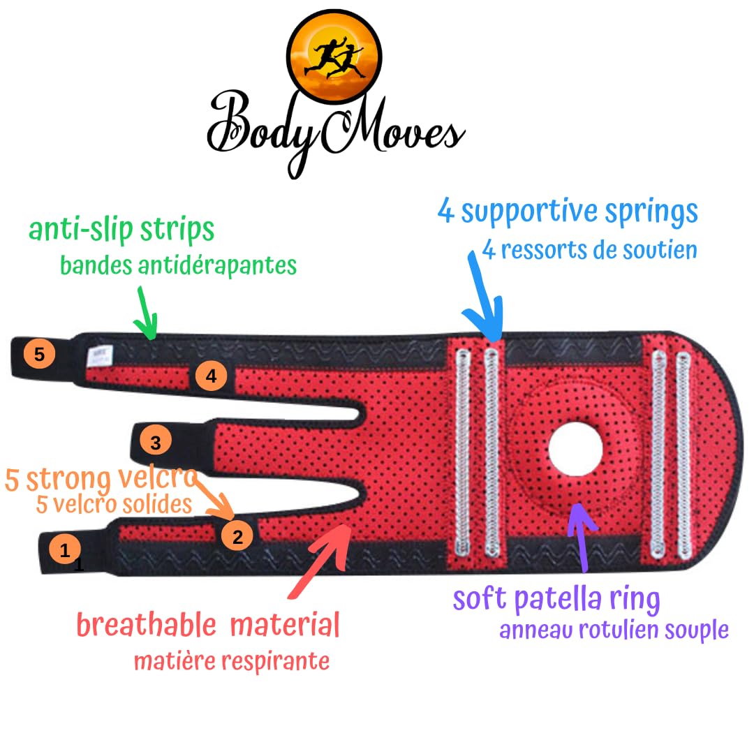 BodyMoves Kid's Knee Brace Support Plus Hot and Cold Ice gel Pack for stabilizing patella meniscus tear ligament injury prevention (SPORTY BLACK)
