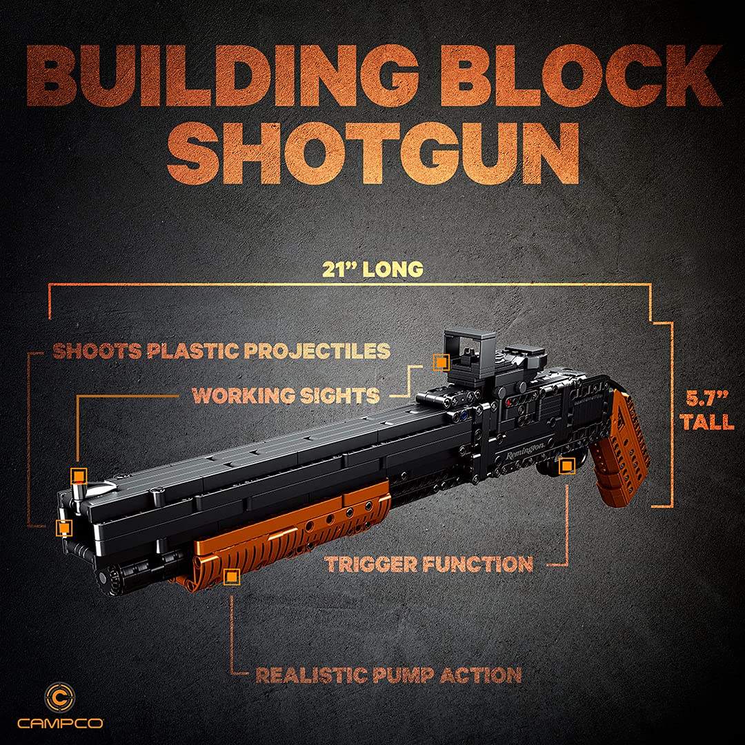 CampCo Remington Shotgun Toy Gun Building Blocks for Gun Lovers, Functioning Bolt Action handle, Trigger & Scope