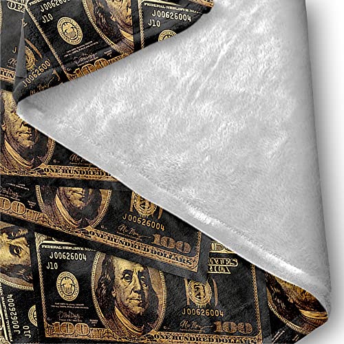 GUBIYU Black Gold 100 Dollar Bill Print Flannel Blankets Lightweight Soft Cozy Fuzzy Bed Blanket Throw Polyester Money Pattern Decorative Blanket for Sofa Couch Bed Chair for Men Gift (30 x 40 Inches)