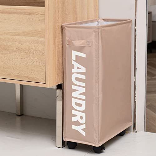 Dinling 23" Laundry Basket with Wheels, Portable Sorter Dirty Clothes Hamper for Laundry Room Organization, Laundry Room Storage (Brown)