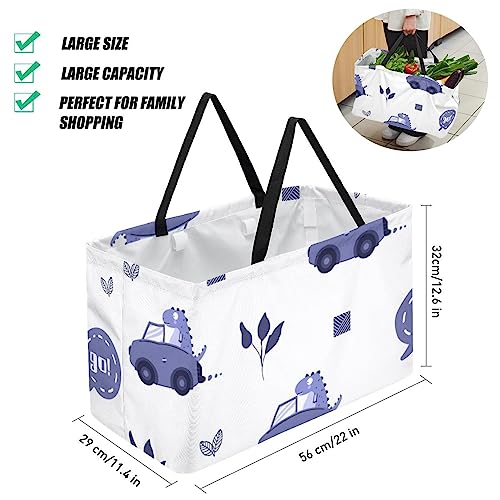 Dinosaur Full Print Large Capacity Laundry Organizer Tote Bag - Reusable and Foldable Oxford Cloth Shopping Bags
