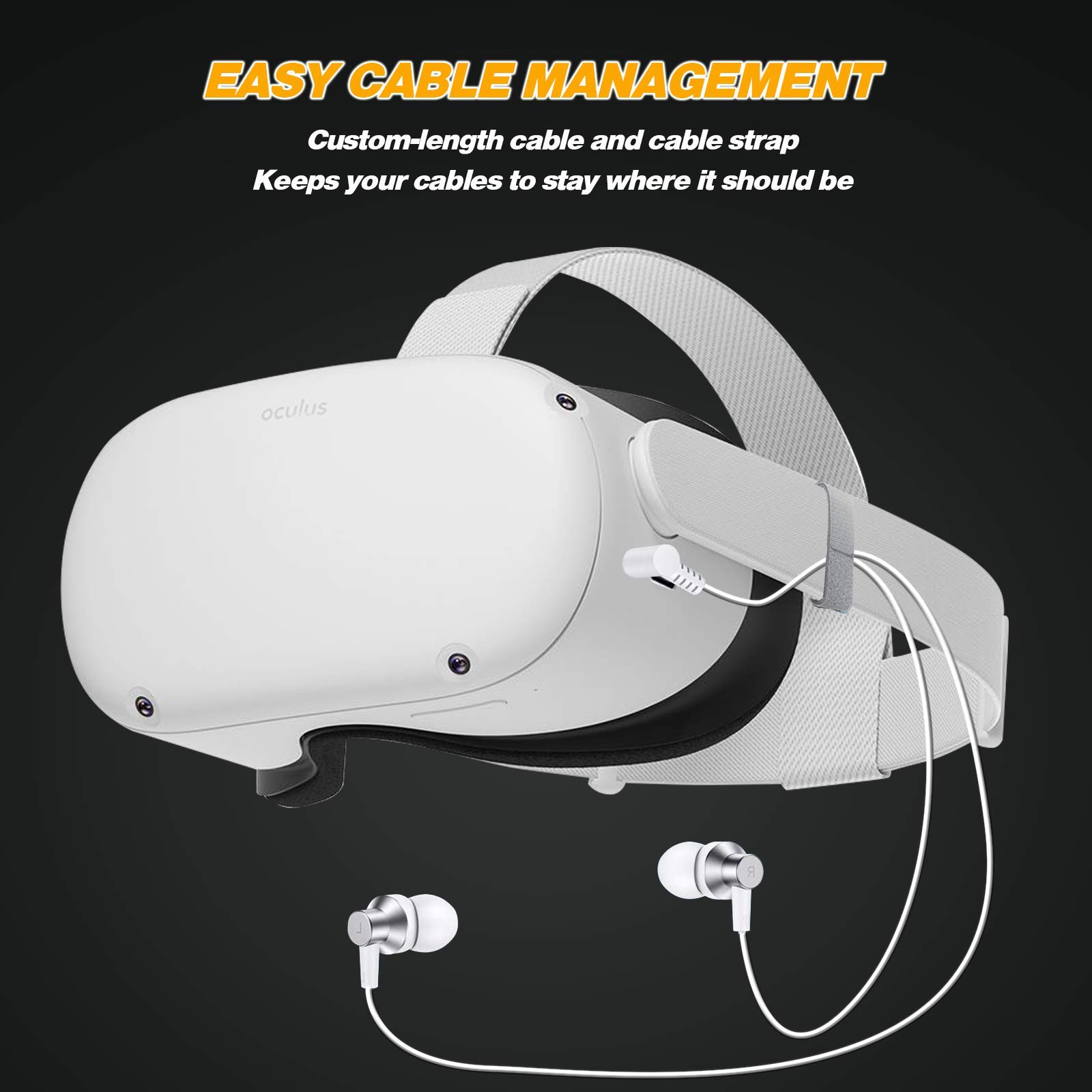 BEJOY Gaming Earphones and Lens Cover Set, Immersive Surounding Sound Earphones with Custom-Length Short Cable, Dust-Proof and Anti-Scratch EVA Lens Protector, Made for Oculus Quest 2