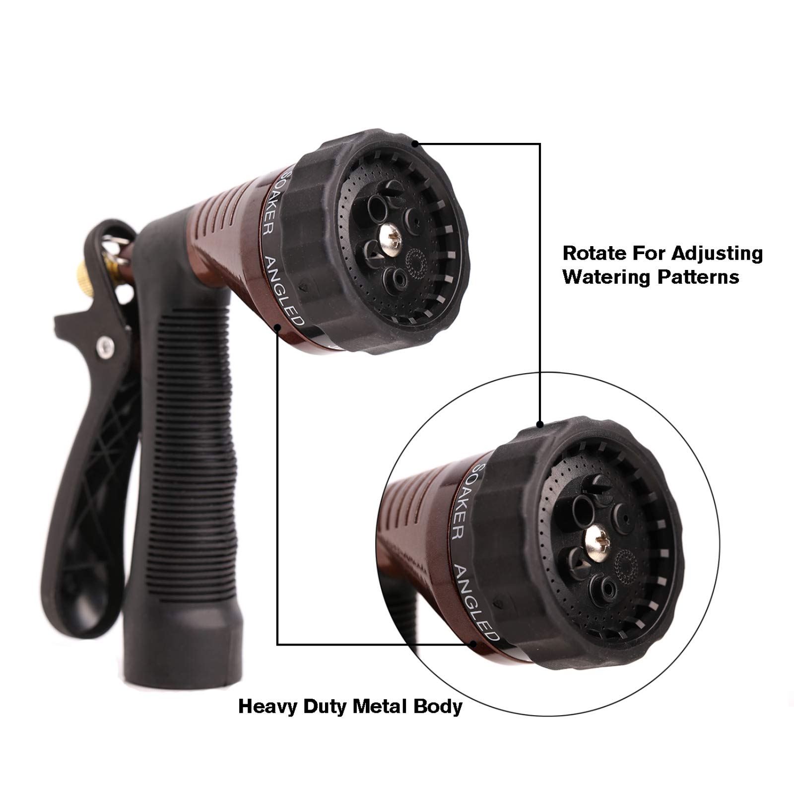 GREEN MOUNT Water Hose Nozzle Spray Nozzle, Metal Garden Hose Nozzle with Adjustable Spray Patterns, Perfect for Watering Plants, Washing Cars