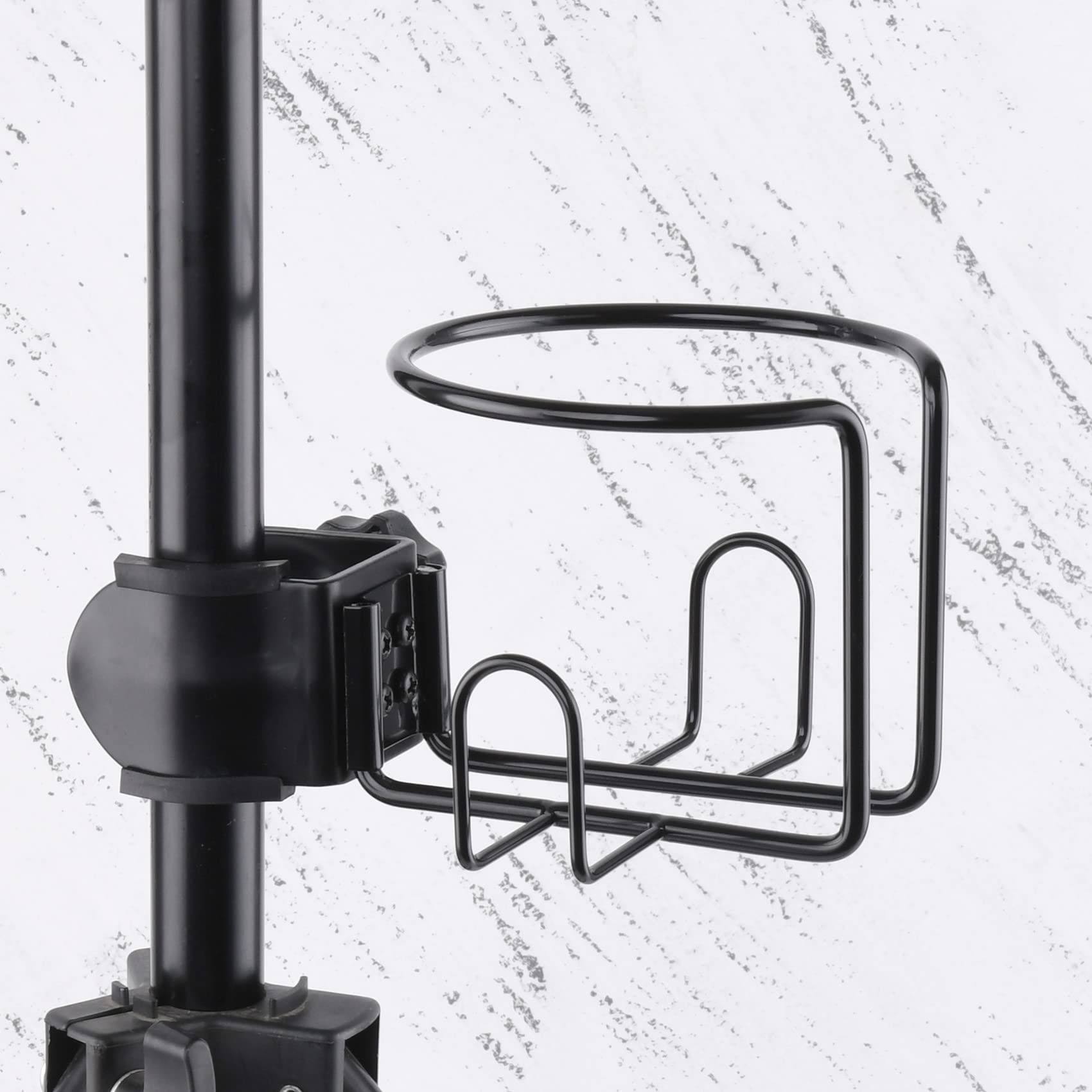 Clamp-on Cup Holder for Microphone Stand Tube, Clip on Drink Holder for Mic Stand, Music Stand, Drum Stand, Work for Coffee Cup, Mug, Water Bottle, Pack of 1, Black